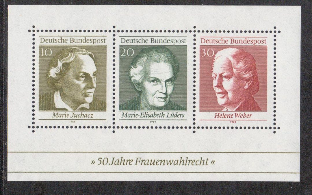 Germany 1969 Women Suffrage Souvenir Sheet of 3 Postage Stamps Mint ...