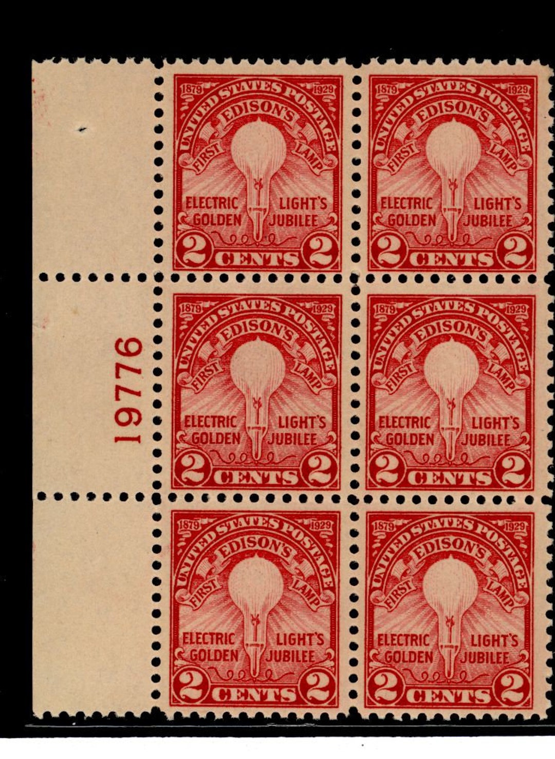 Thomas Edison Light Bulb Plate Block of Six 2-cent United States ...