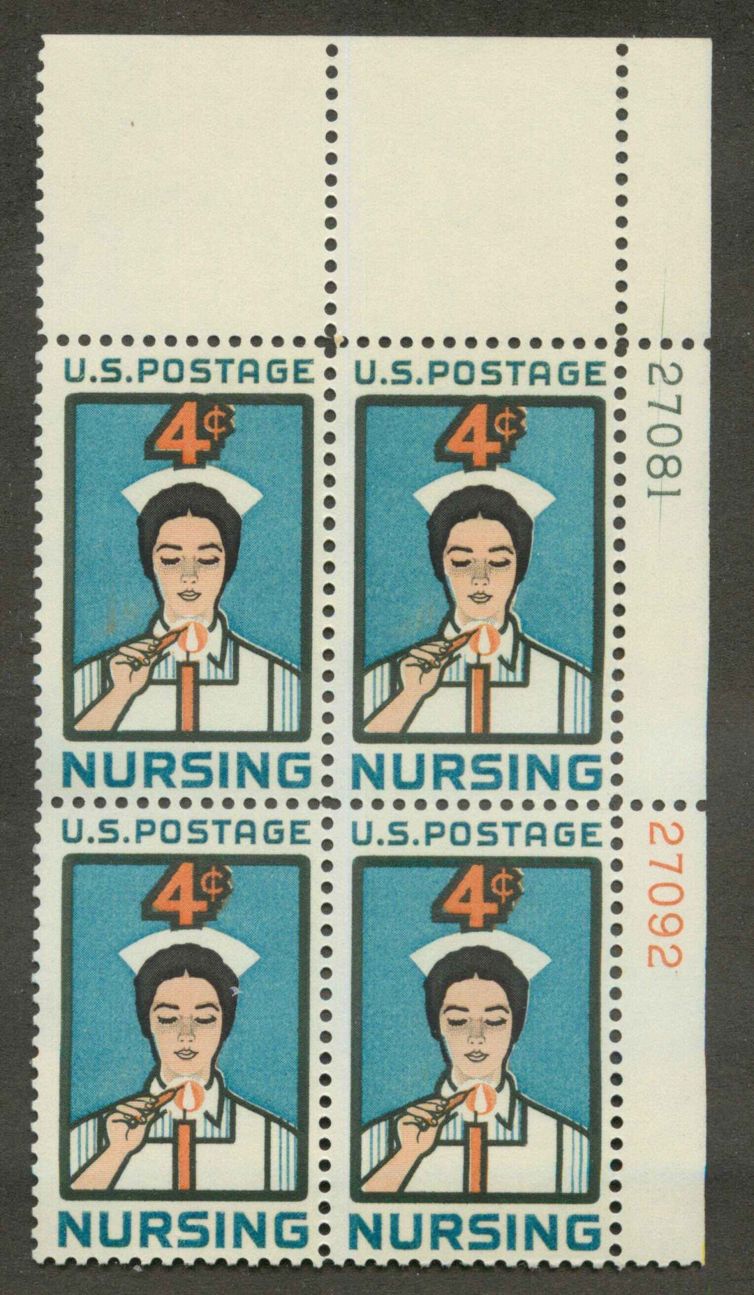 Nursing Plate Block of Four 4-cent United States Postage Stamps Issued ...