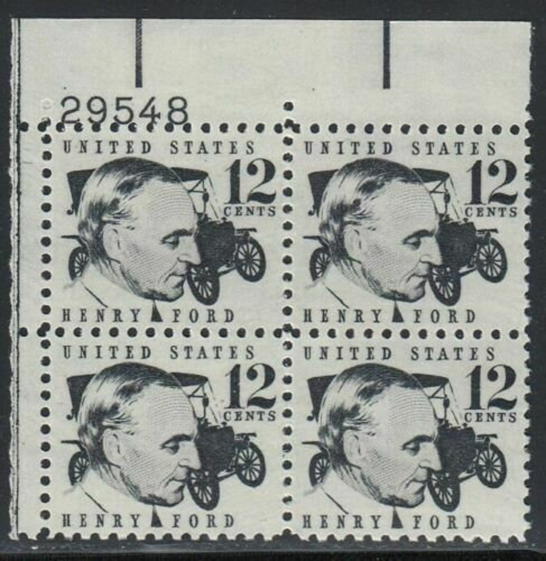 Henry Ford Plate Block of Four 12-cent United States Postage Stamps ...