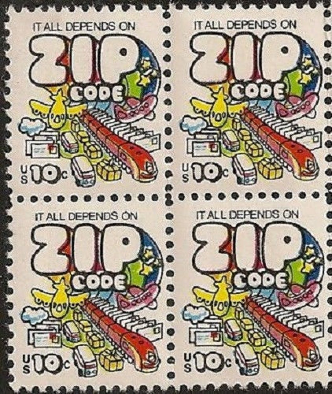 It All Depends on Zip Code Block of Four 10-cent United States Postage ...