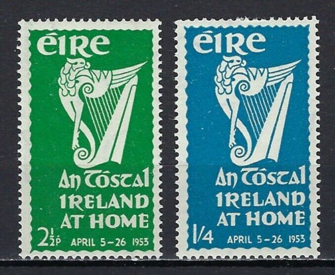 Ireland 1953 Irish Harp Set of Two Postage Stamps Mint Never Hinged - Etsy