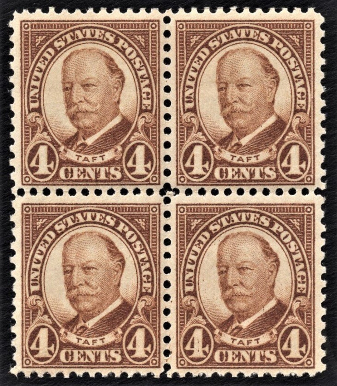 William Howard Taft Block of Four 4-cent United States Postage Stamps ...