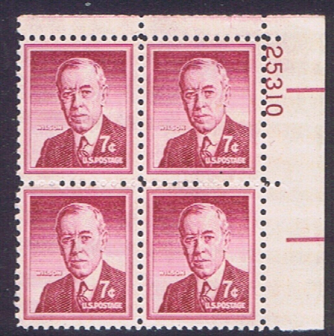 Woodrow Wilson Plate Block of Four 7-cent United States Postage Stamps ...