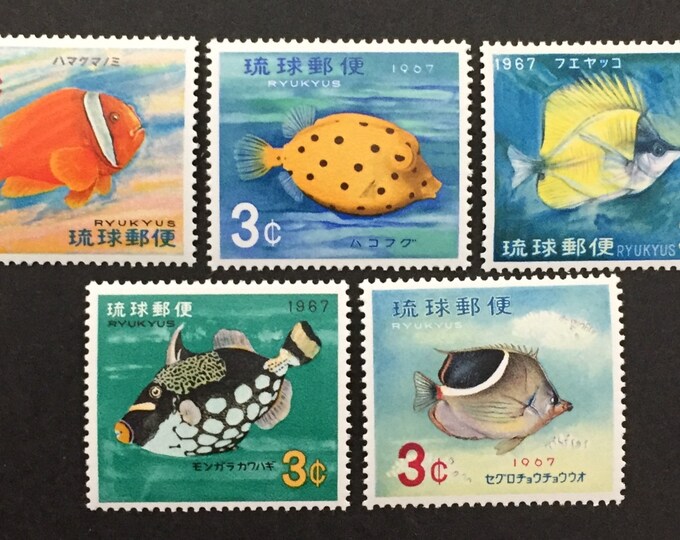 Tropical Fish Set of Five Ryukyu Islands Postage Stamps Issued 1966 ...