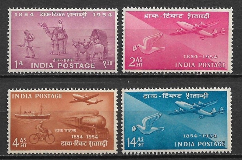 India 1954 Indian Post Centenary Set of Four Postage Stamps Mint Never ...