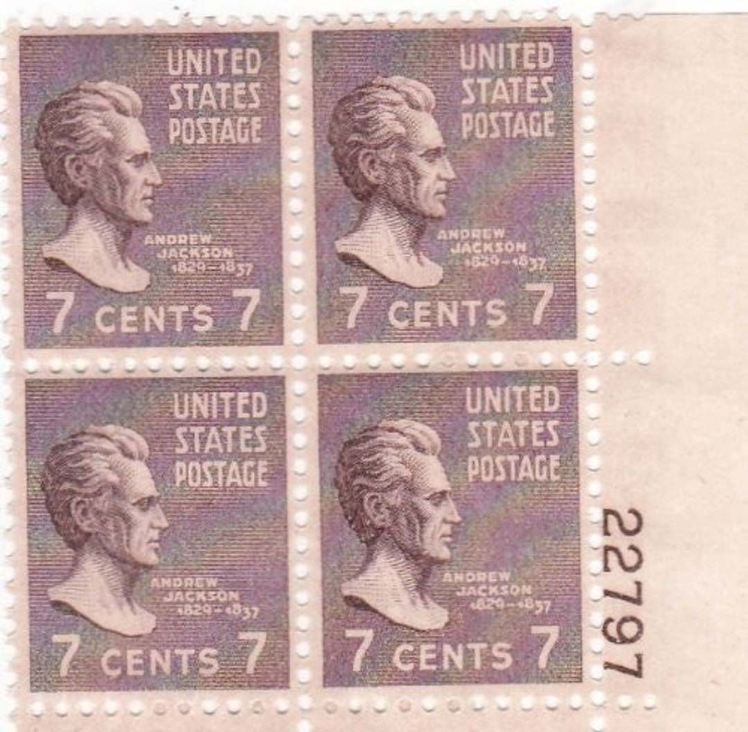 Andrew Jackson Plate Block of Four 7-cent United States Postage Stamps ...