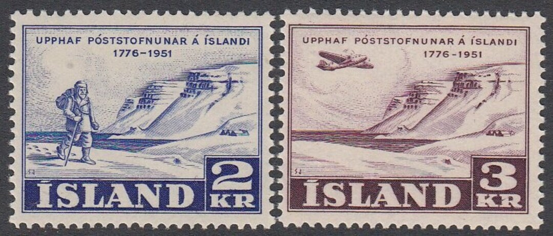 Icelandic Postal Service Set of Two Iceland Postage Stamps Issued 1951 ...