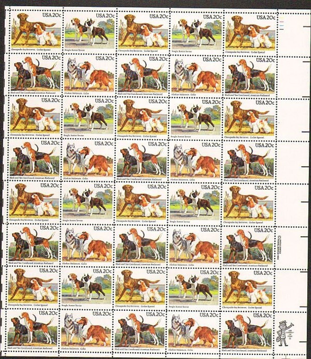 American Dog Breeds Sheet of Forty 20-cent United States Postage Stamps ...