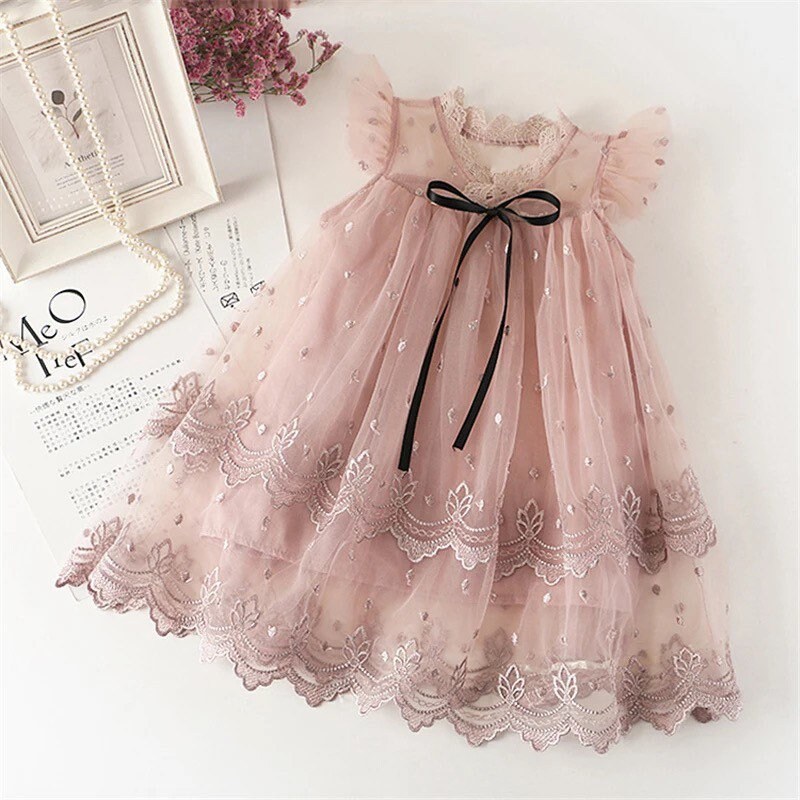 Blush Girls Lace Dress Embroidery Dress Flower Girl Dress for - Etsy