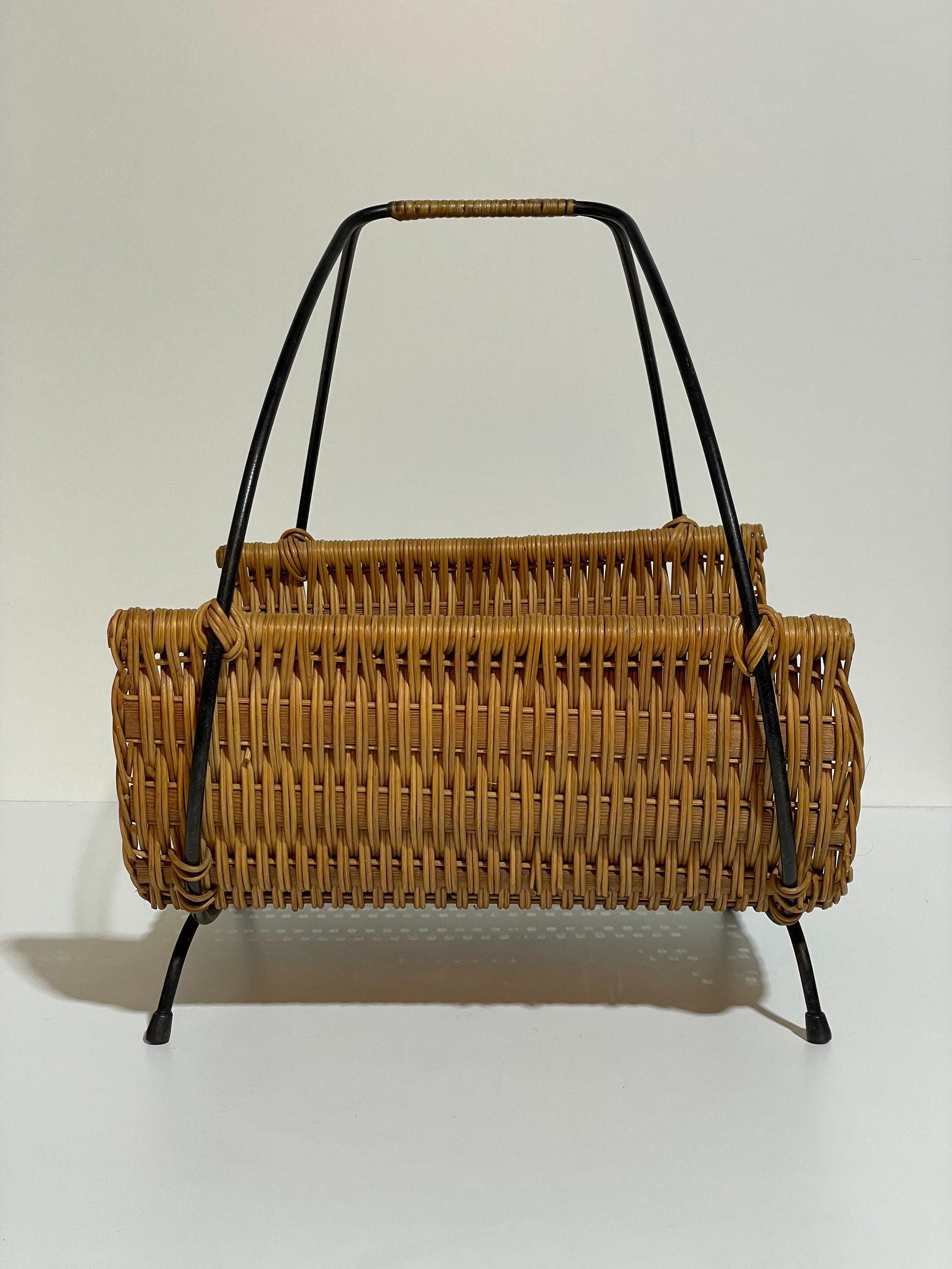 Vintage Newspaper Rack Basket Weave Wicker Newspaper Rack String 60s ...