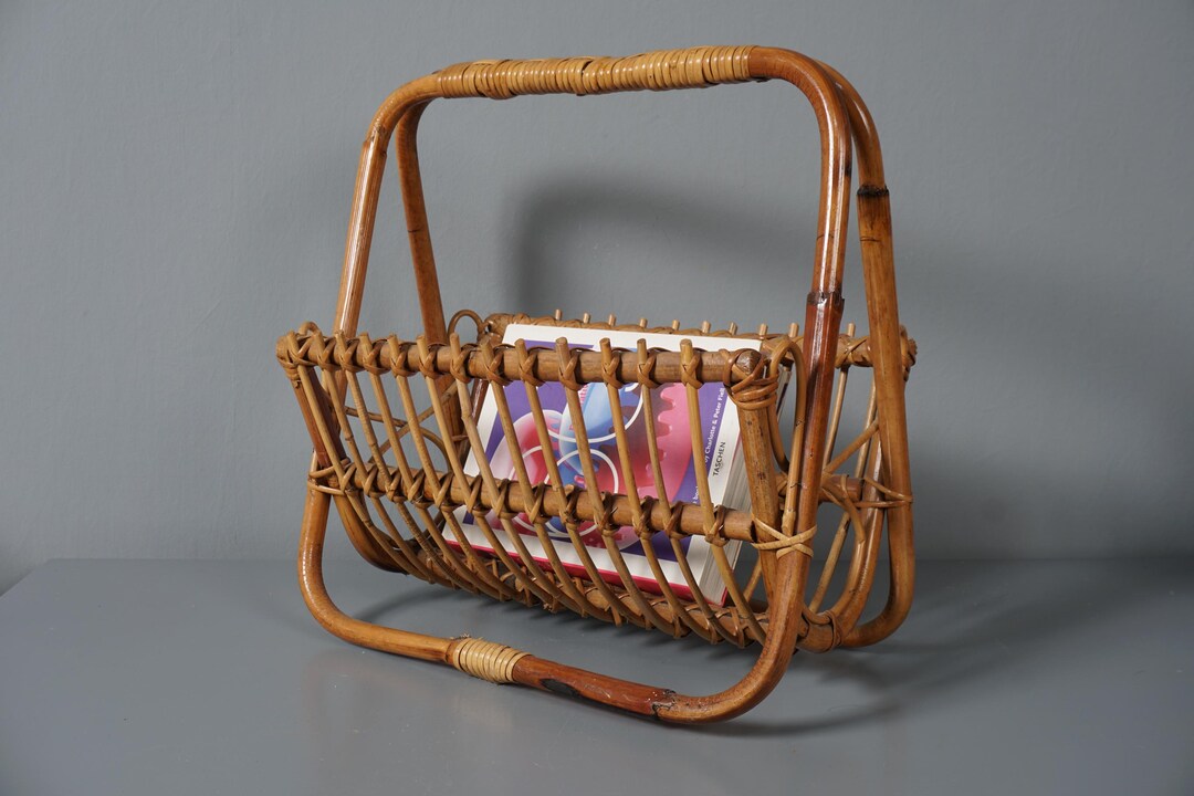 Vintage Rattan and Bamboo Newspaper Rack From the 60s and 70s - Etsy