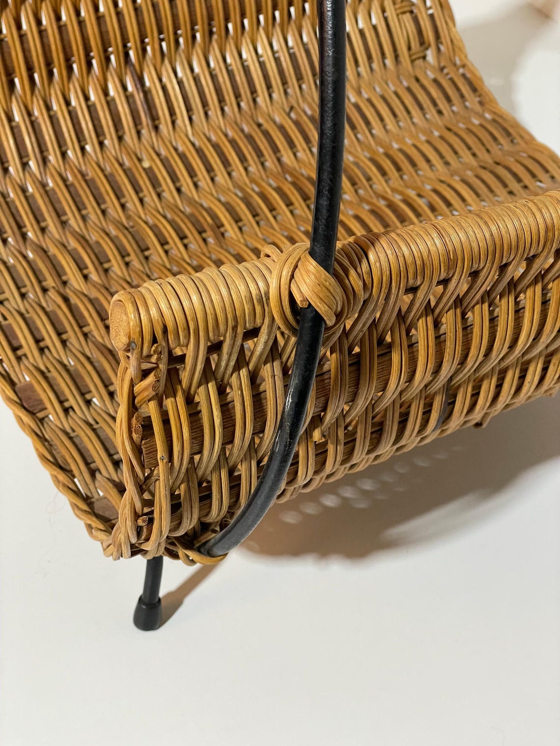 Vintage Newspaper Rack Basket Weave Wicker Newspaper Rack String 60s ...