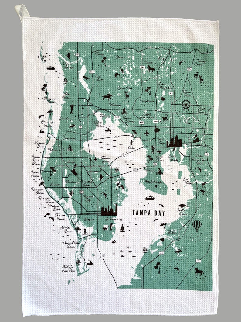 Tampa Bay Florida Map Microfiber Kitchen Tea Towel Graphic Print With ...