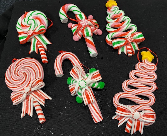 Set of 6 Candyland Candycane Christmas Tree Ornaments Sugar | Etsy