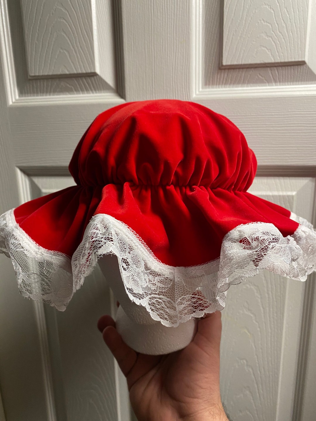 Deluxe Regal Red Velvet Mrs Claus Costume Hat Lace Trim New Santa ...