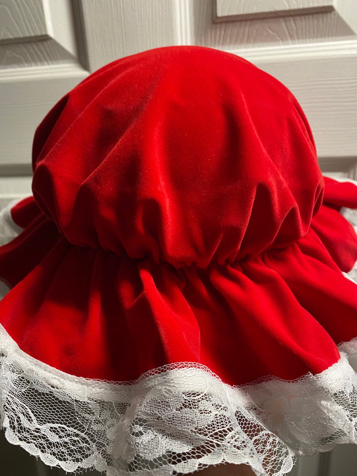 Deluxe Regal Red Velvet Mrs Claus Costume Hat Lace Trim New Santa ...