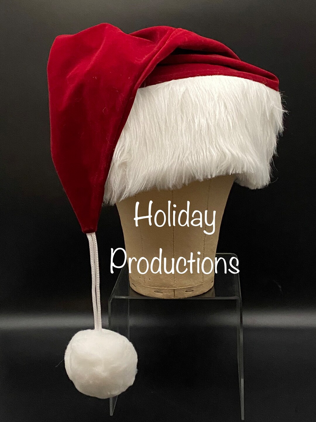 XL Santa Hat Burgundy Polyester Rich Velvet W/ Long White Faux Fur Cuff ...