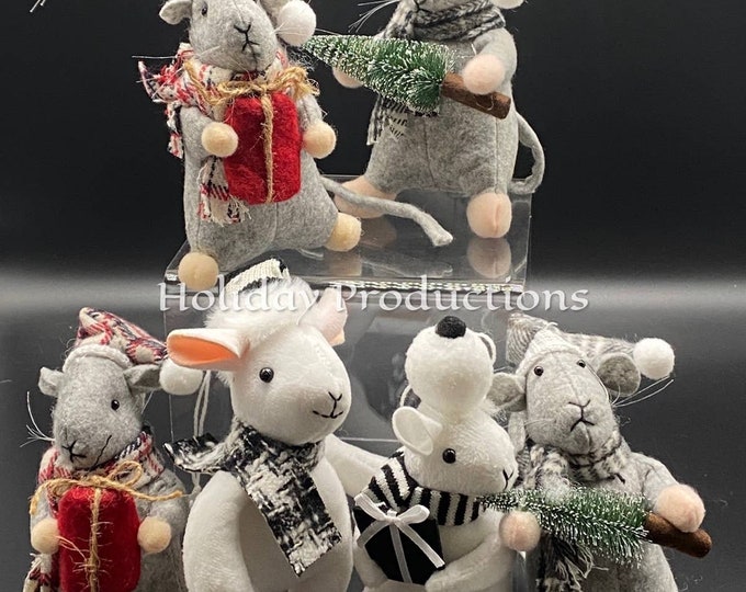 Set of 6 Country Folk Mice Mouse Primitive Christmas Tree Ornaments New ...