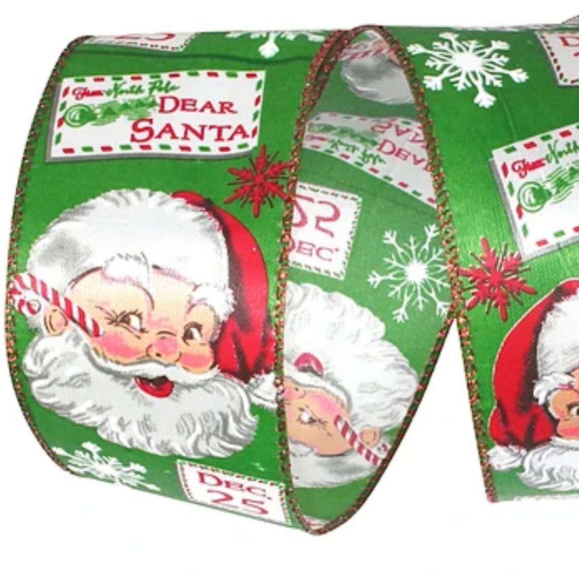 Vintage Letters to Santa Christmas Ribbon Wire Edge 2.5 X 10 Yards ...