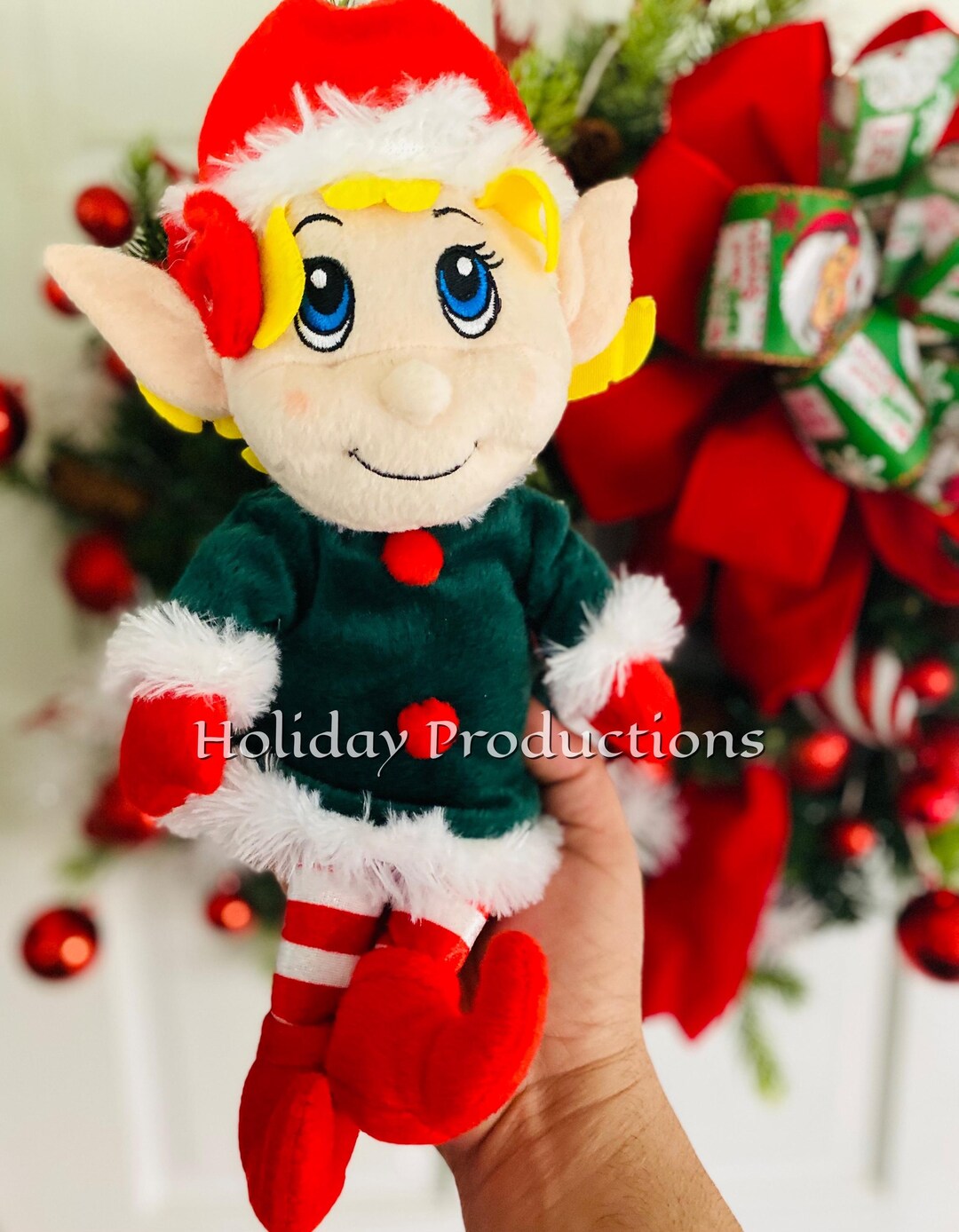 11” Christmas Wreath Tree Elf Girl Attachment Enhancement Holiday ...