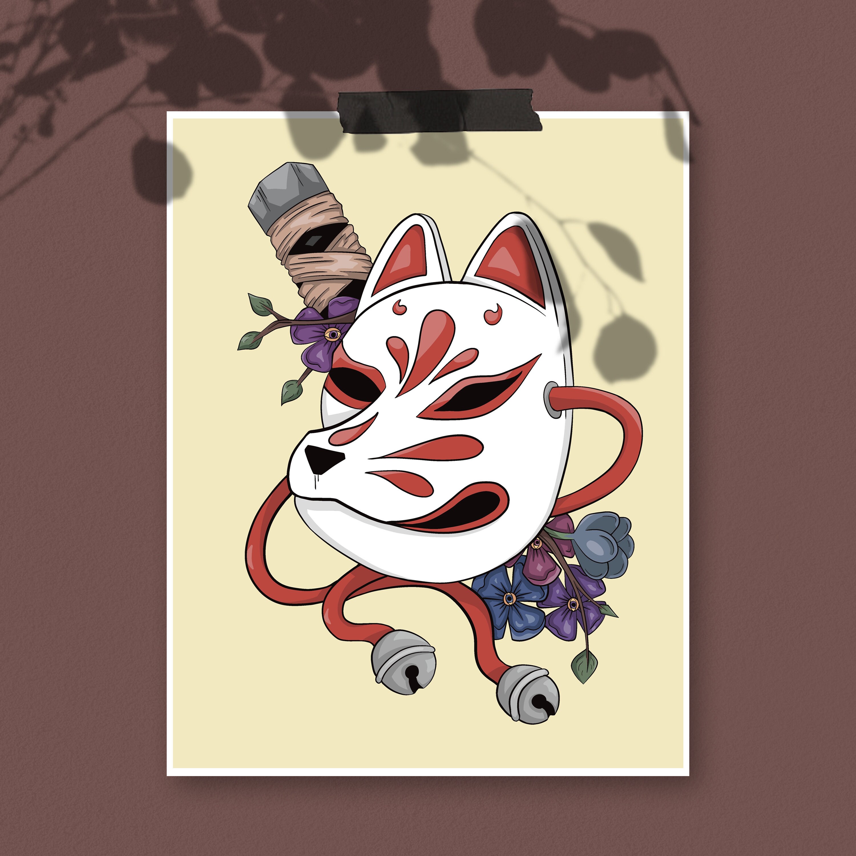 Japanese Kitsune Mask Art Print - Etsy