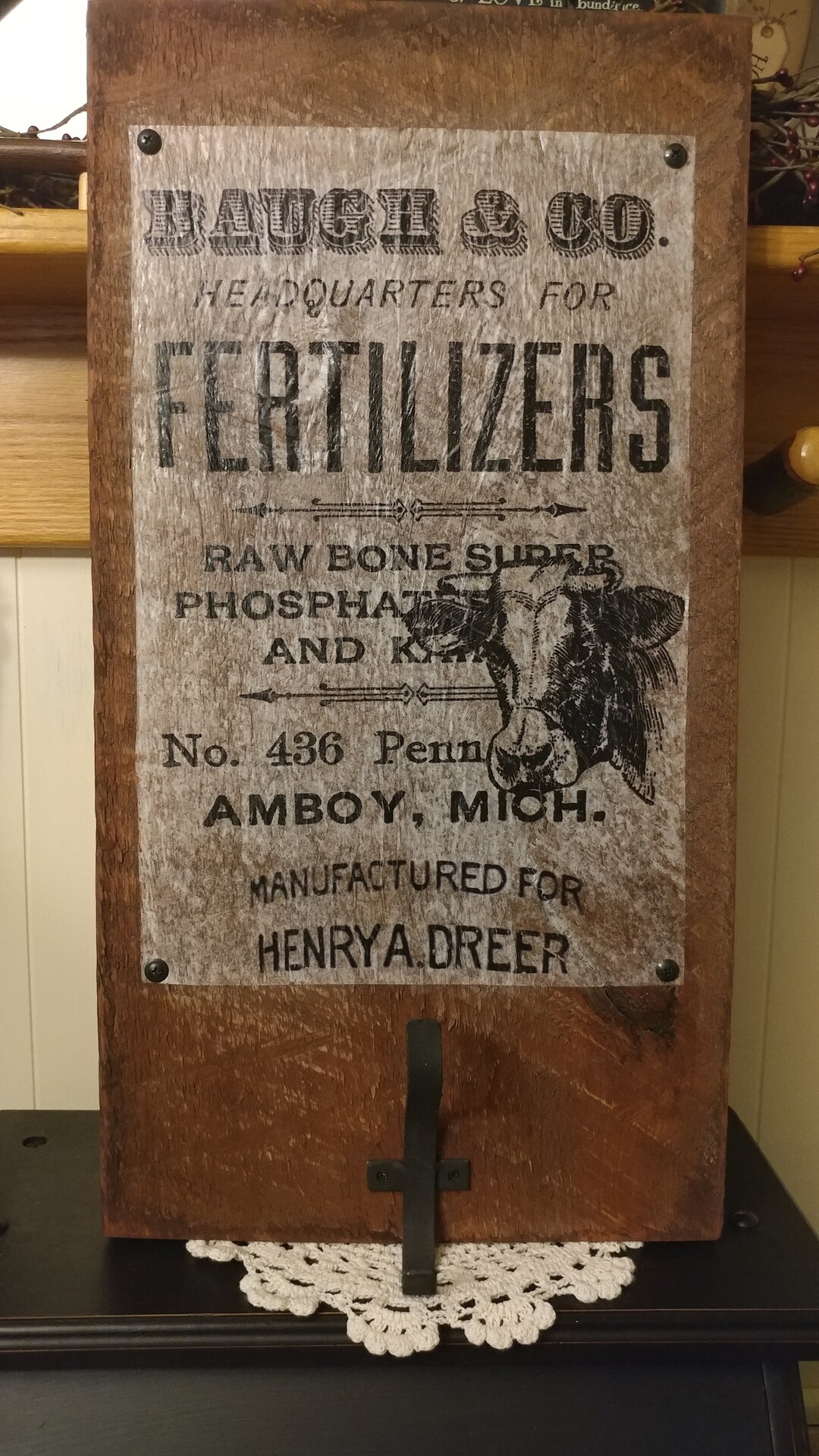 Baugh & Co Fertilizer Wood Sign, Barnwood, Amboy Michigan, No. 46 ...