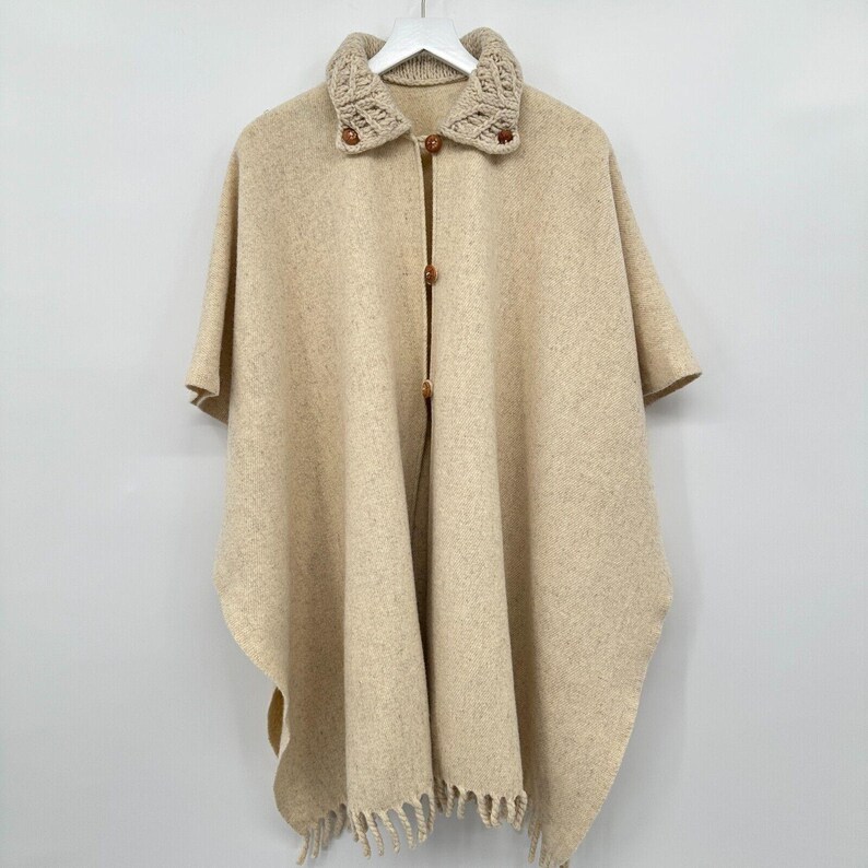 Vintage 70s Handmade Wool Poncho Cape Cardigan Top One Size Crochet ...