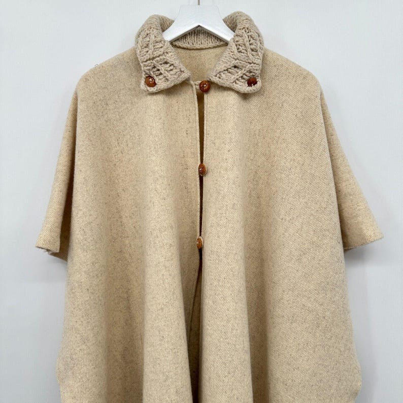 Vintage 70s Handmade Wool Poncho Cape Cardigan Top One Size Crochet ...