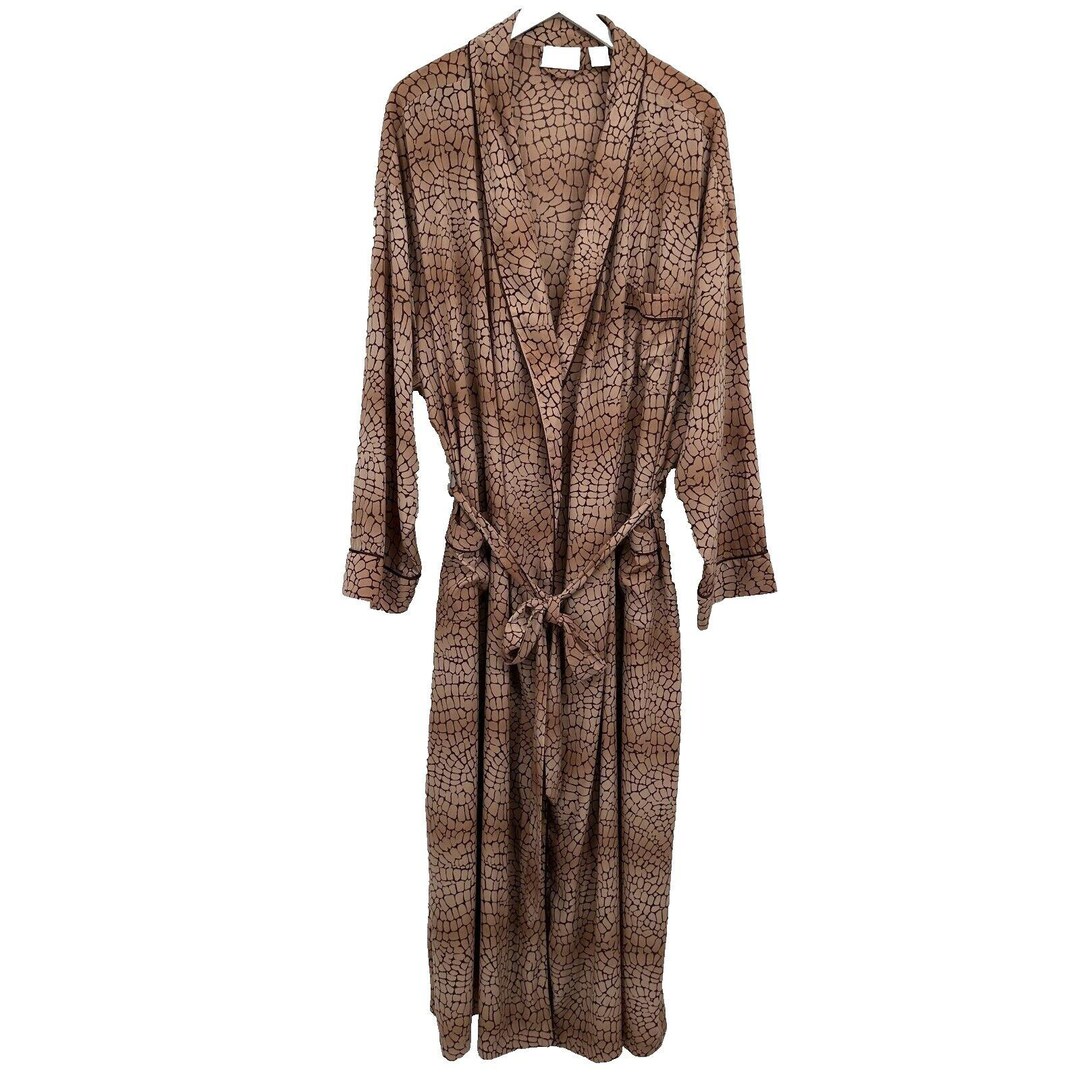 Vintage 80s Maxi Robe Housecoat Plus Size 3X Brown Pockets Belted Long ...