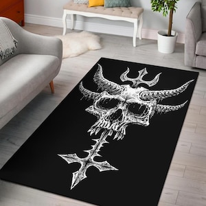 Satanic Skull Demon Horn Inverted Cross Dagger Area Rug-death Metal ...
