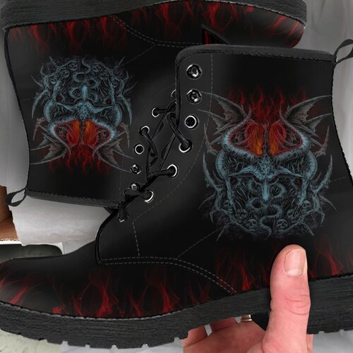Skull Demon Satanic Pentagram Church Flame Leather Boots-skull - Etsy