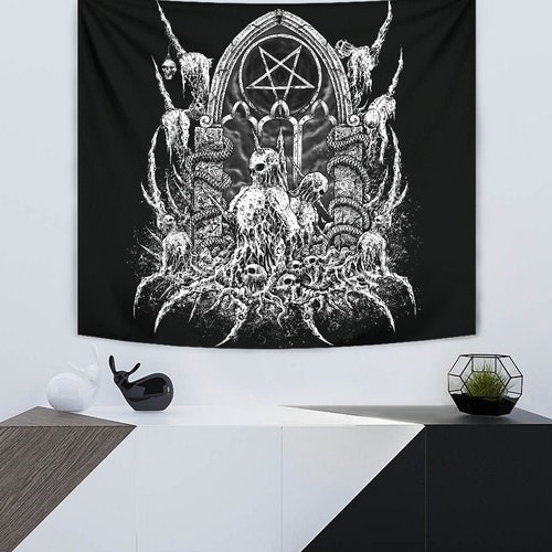 Skull Satanic Pentagram Shrine Huge Wall Tapestry-satanic Wall - Etsy