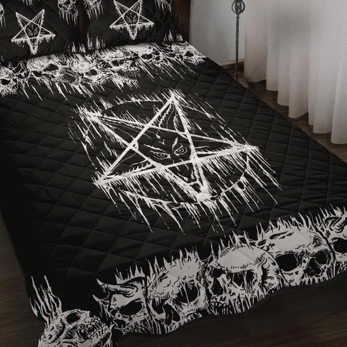 Skull Satanic Pentagram Drip Quilt 3 Piece Bed Set-satanic | Etsy