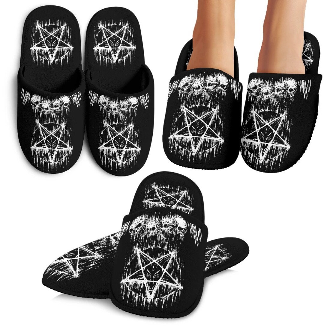 Skull Satanic Pentagram Drip Cozy House Slippers-satanic - Etsy Australia