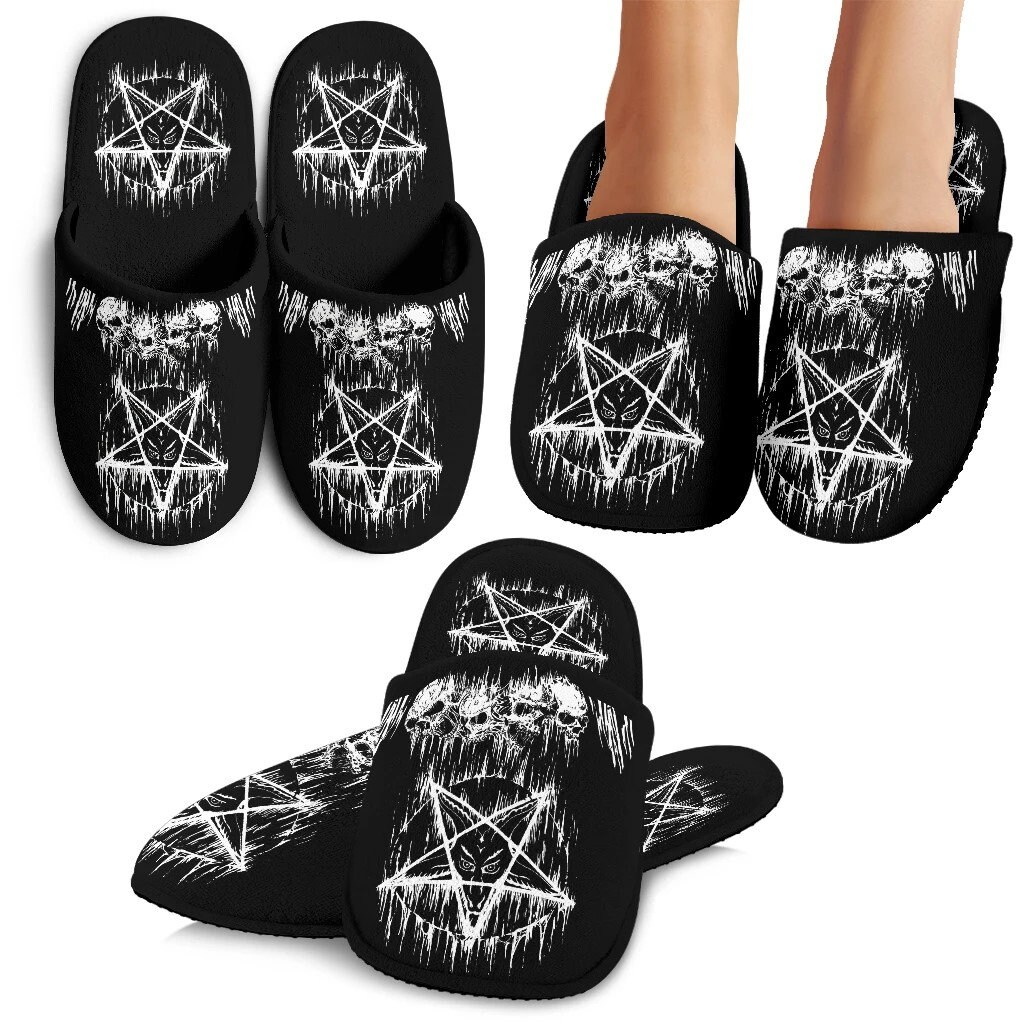 Skull Satanic Pentagram Drip Cozy House Slippers-Satanic | Etsy
