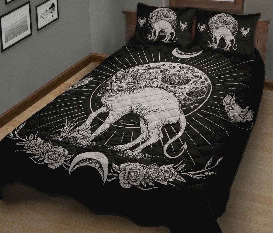 Gothic Occult Black Cat Unique Sphinx Style 3 Piece Quilt Set - Etsy