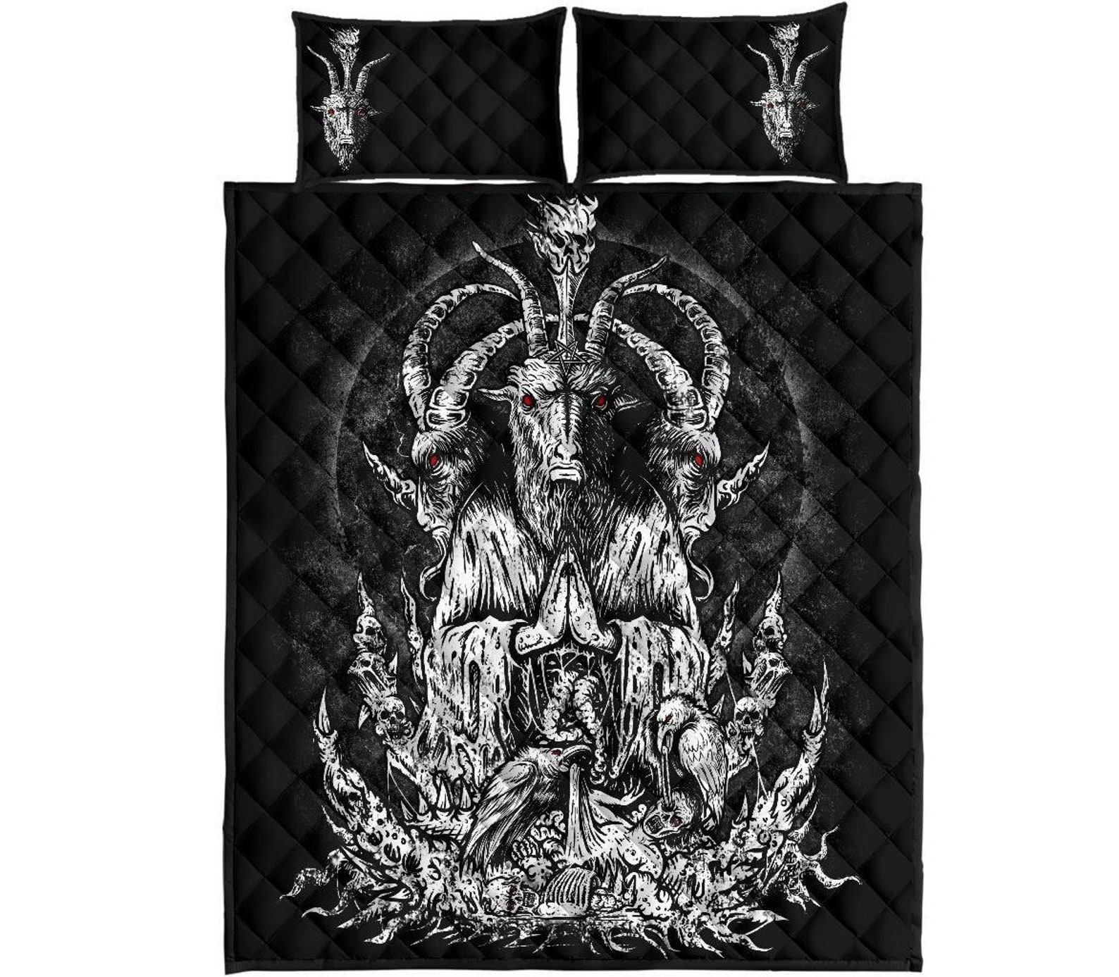 Skull Satanic Goat Zombie Crow Feast Quilt 3 Piece Set-satanic - Etsy
