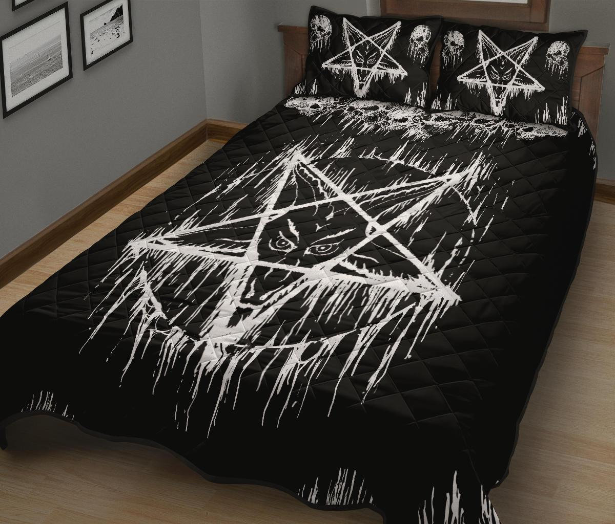 Skull Satanic Pentagram Drip Quilt 3 Piece Bed Set-satanic - Etsy