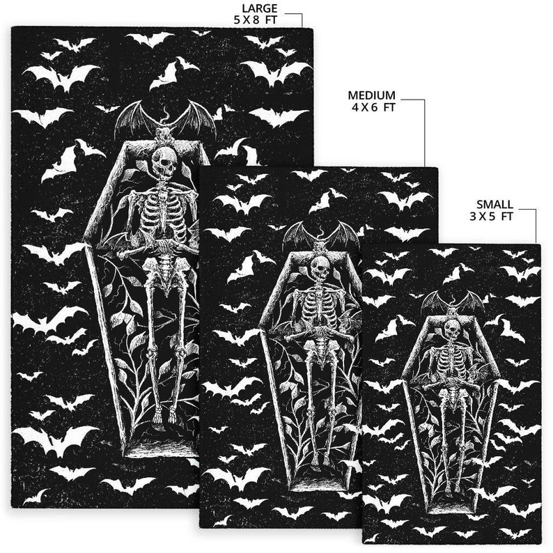 Bat Skull Skeleton Coffin Shrine Area Rug-coffin Rug-skull Rug-gothic ...