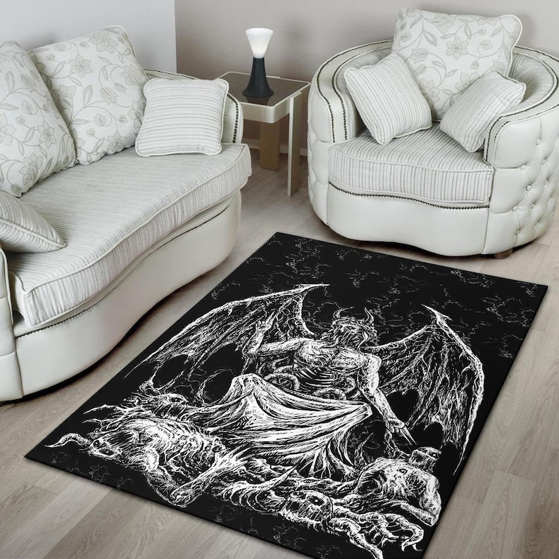Skull Skeleton Satanic Bat Wing Demon God Area Rug Black and - Etsy