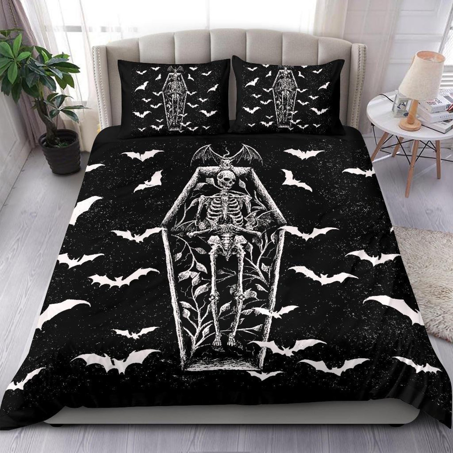 Bat Skull Skeleton Coffin Shrine 3 Piece Duvet Set-bat | Etsy