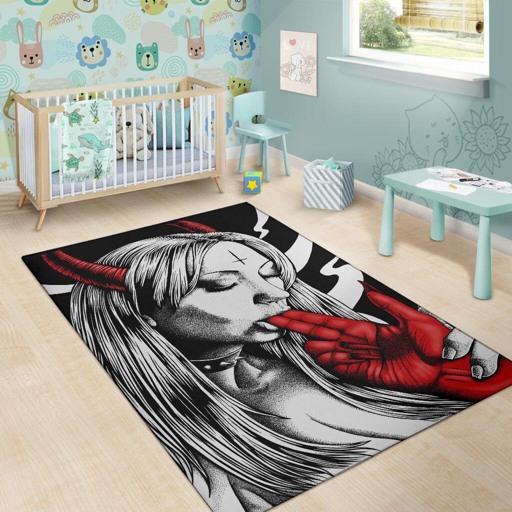 Satanic Demon Satanic Cross Embrace the Master Area Rug Black | Etsy UK