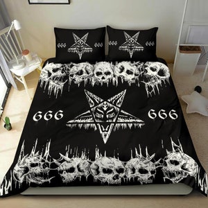 Skull Satanic Pentagram 666 Drip 3 Piece Duvet Set-satanic Bedding ...