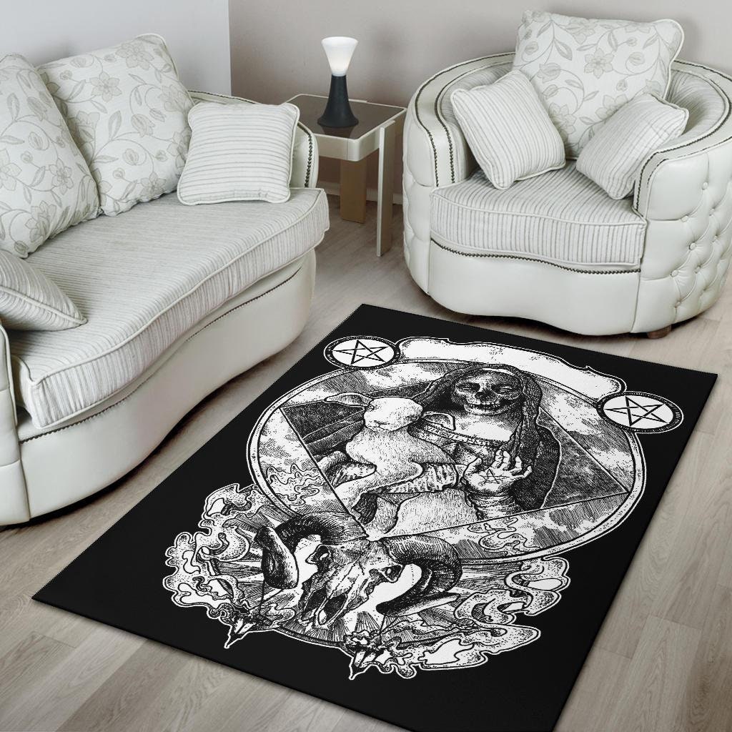 Skull Satanic Virgin Inverted Pentagram Goat Area Rug-demon Skull ...