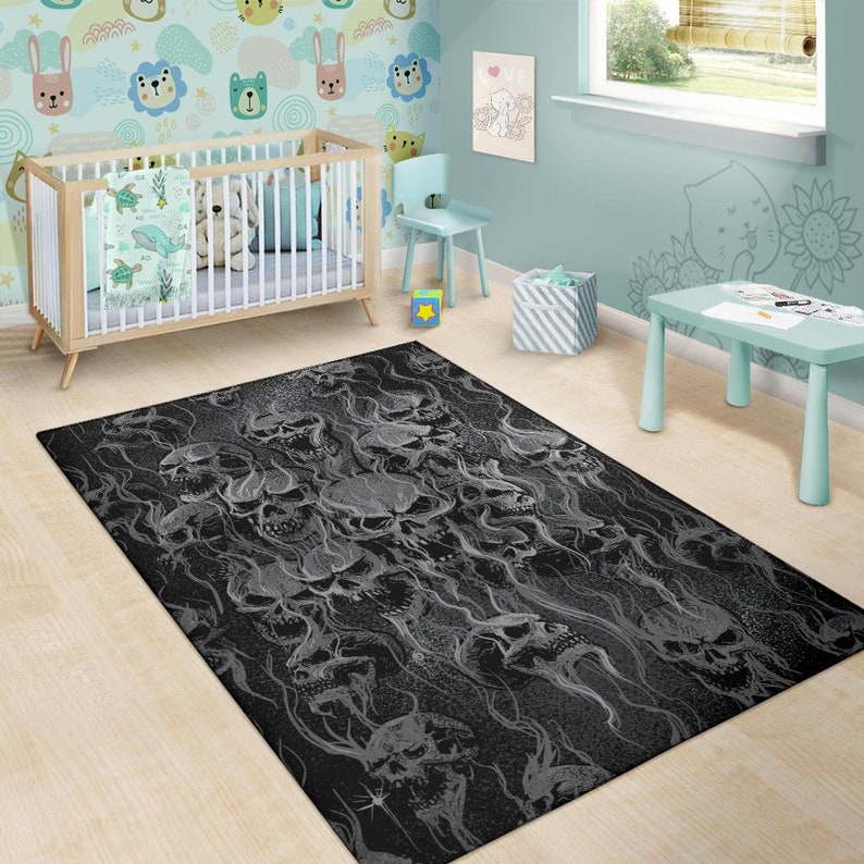Smoke Skull Area Rug Dark Version-Skull Rug-Skull Room Decor | Etsy
