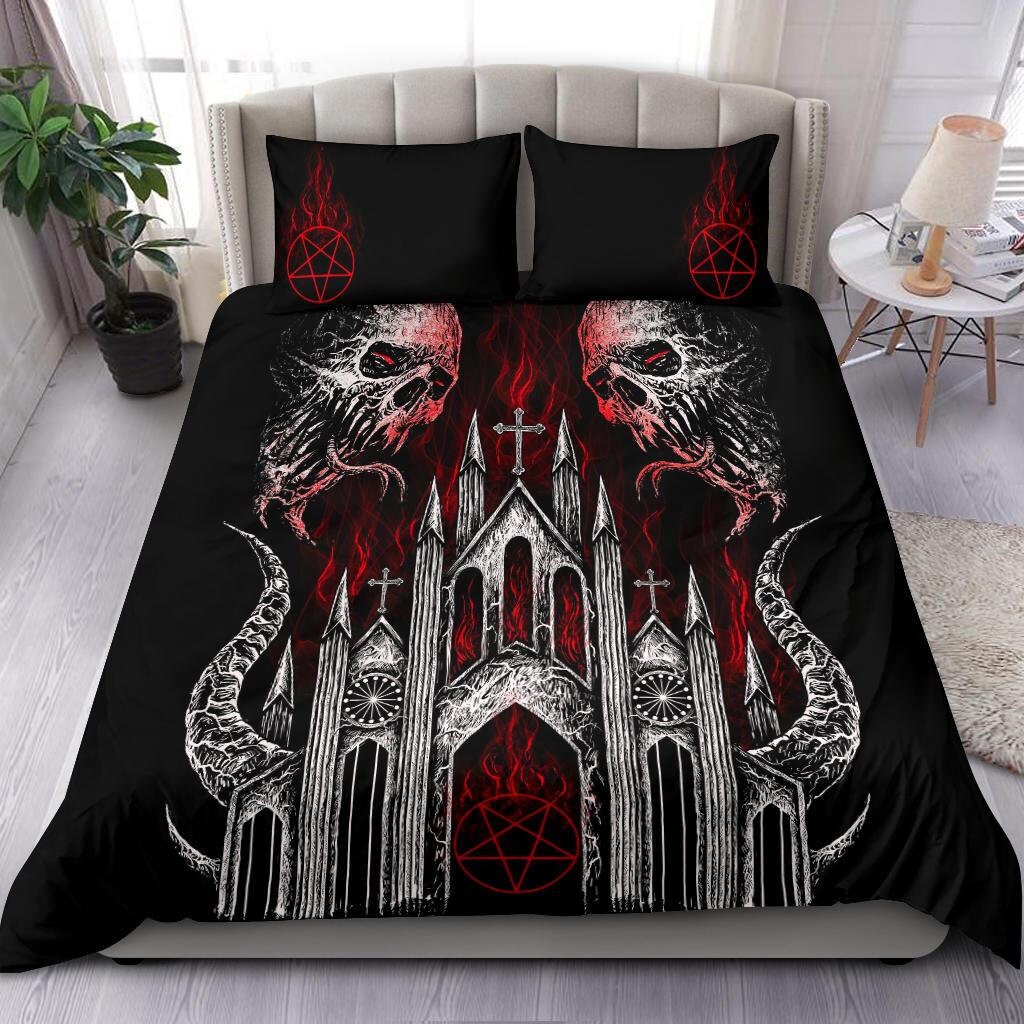 Skull Demon Satanic Pentagram Church 3 Piece Duvet Set Black | Etsy