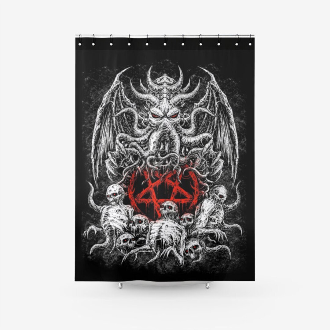 Skull Skeleton Demon Octopus Satanic Pentagram Textured Fabric Shower ...