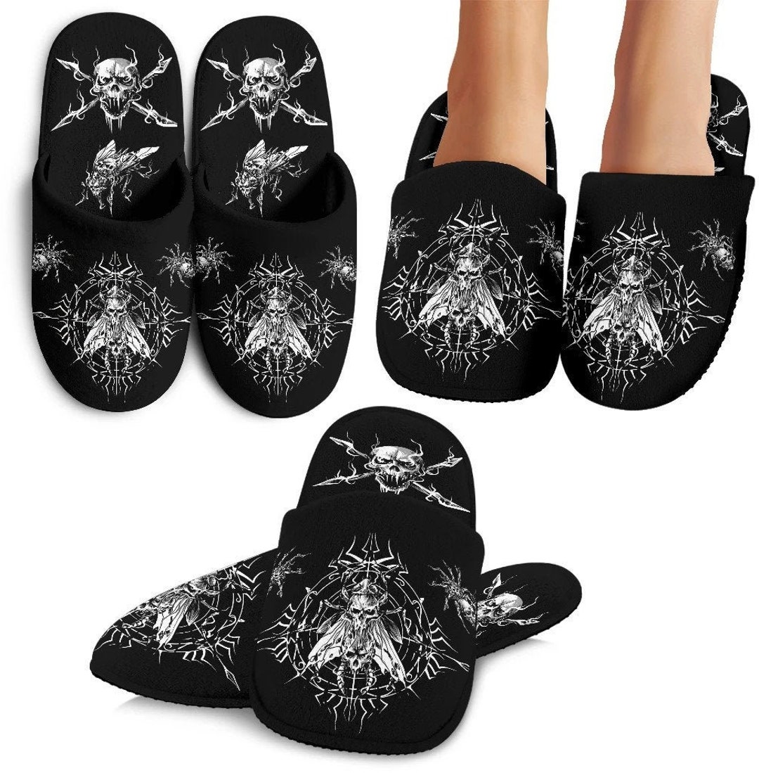 Skull Goth Evil Spider Fly Cozy Slippers-goth Skull - Etsy