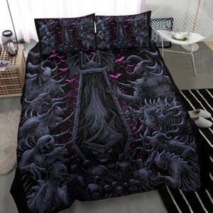 Coffin Shroud Bat Wing Demon Galore 3 Piece Duvet Set Night Blue Pink ...